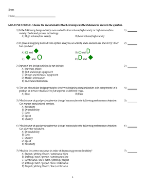 Ch1 - operations management - Chapter 1 MULTIPLE CHOICE. Choose the one ...