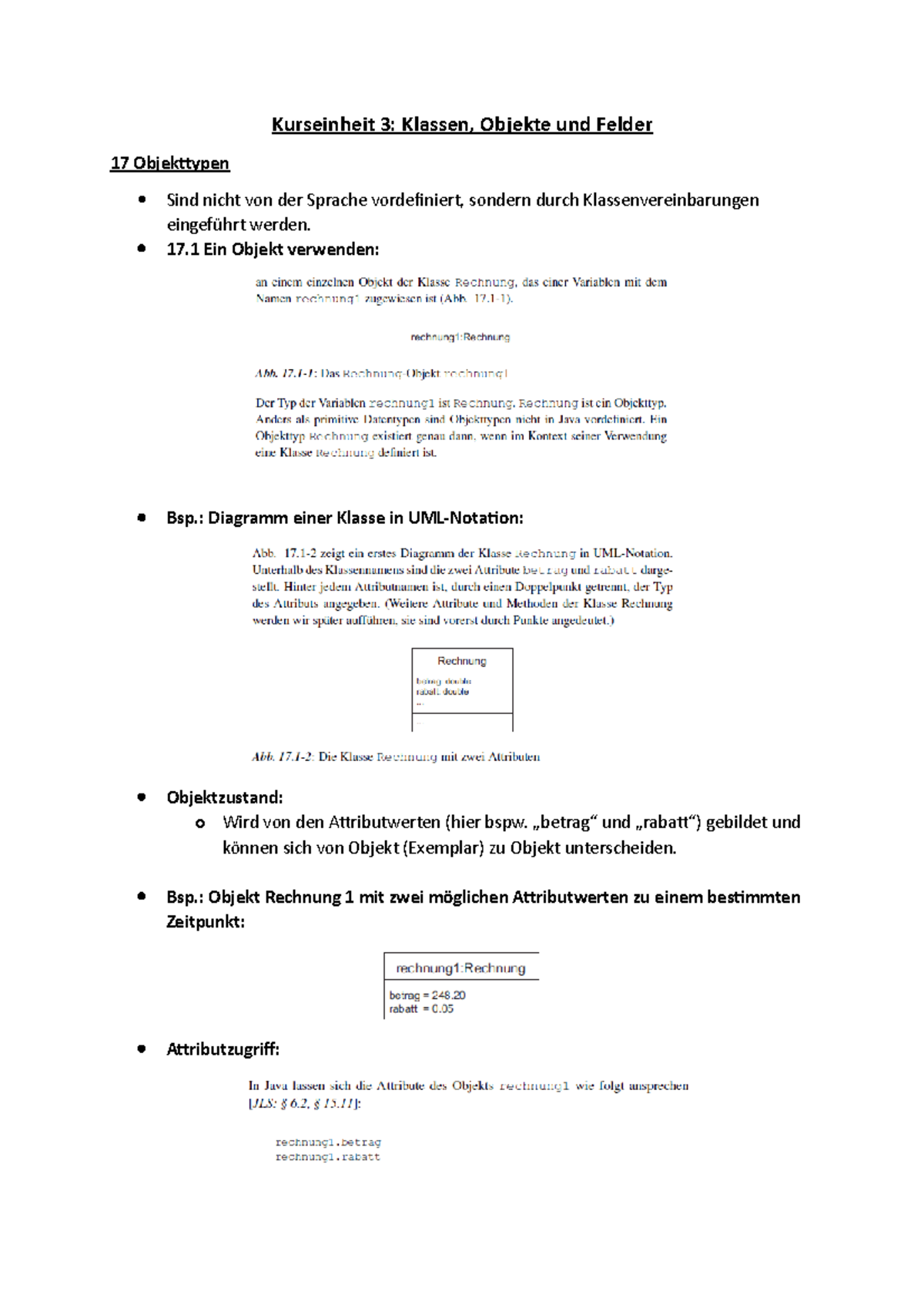KE 3 - Klassen, Objekte, Felder - Kurseinheit 3: Klassen, Objekte und ...