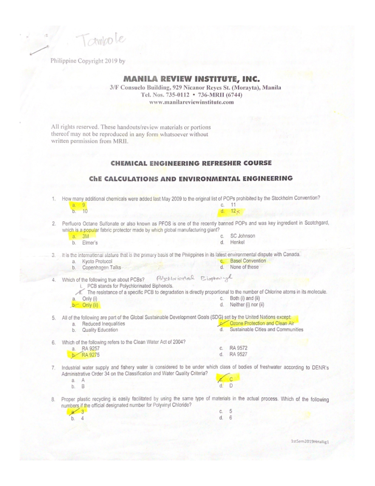 Ch E Calculations and Environmental Eng - Chemical Engineering - MSU ...