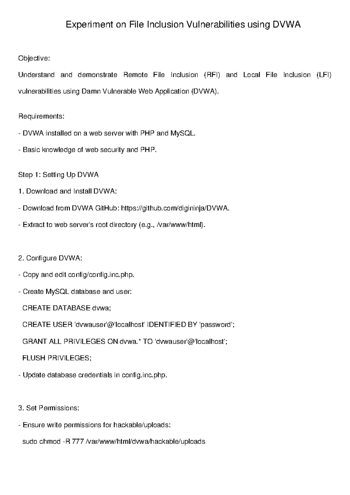 File Inclusion Vulnerabilities Experiment - Experiment on File Inclusion Vulnerabilities using ...