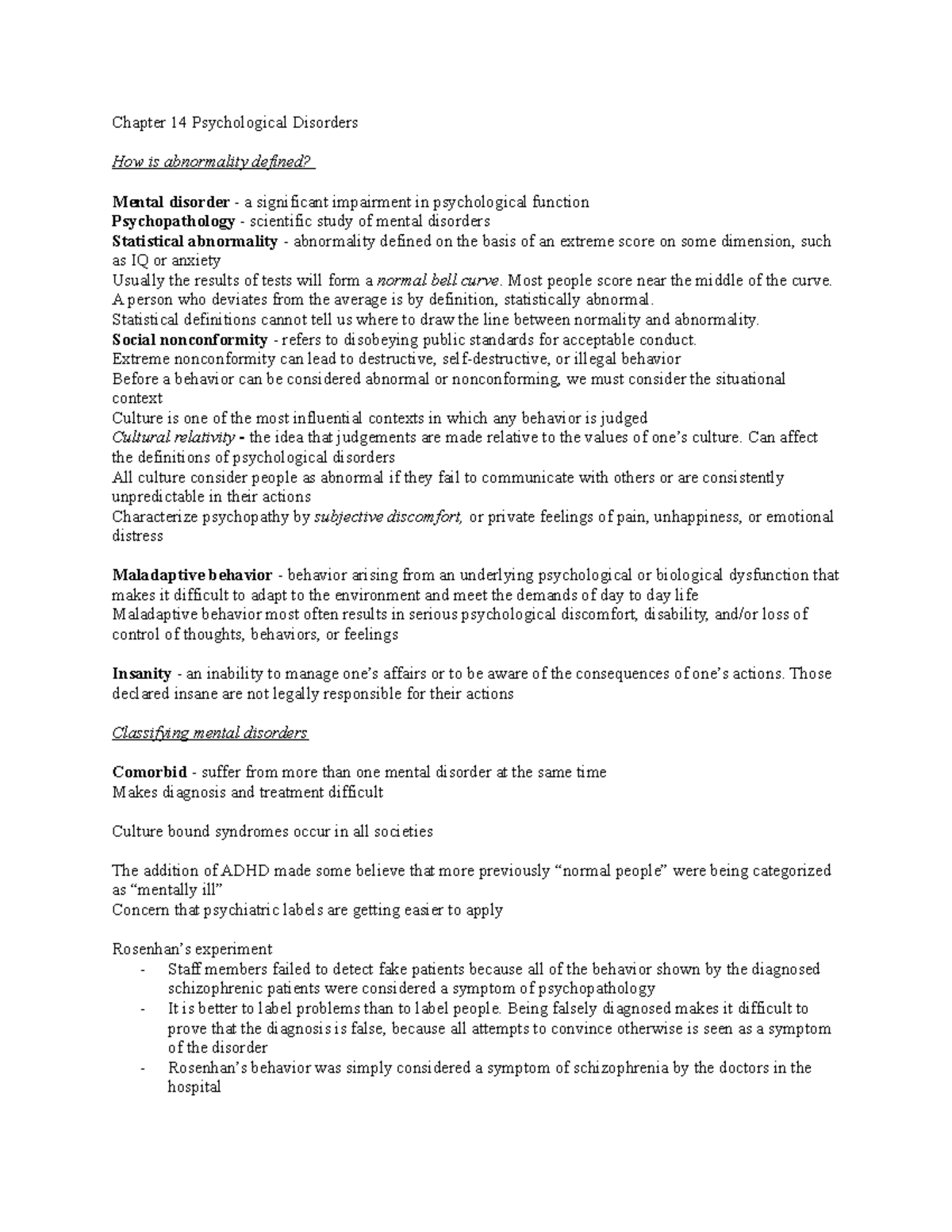 Chap 14 - Psychological Disorders - Chapter 14 Psychological Disorders ...