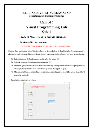 LAB 1 - Lab 1 - Bahria University, Karachi Campus LAB EXPERIMENT NO. 01 ...