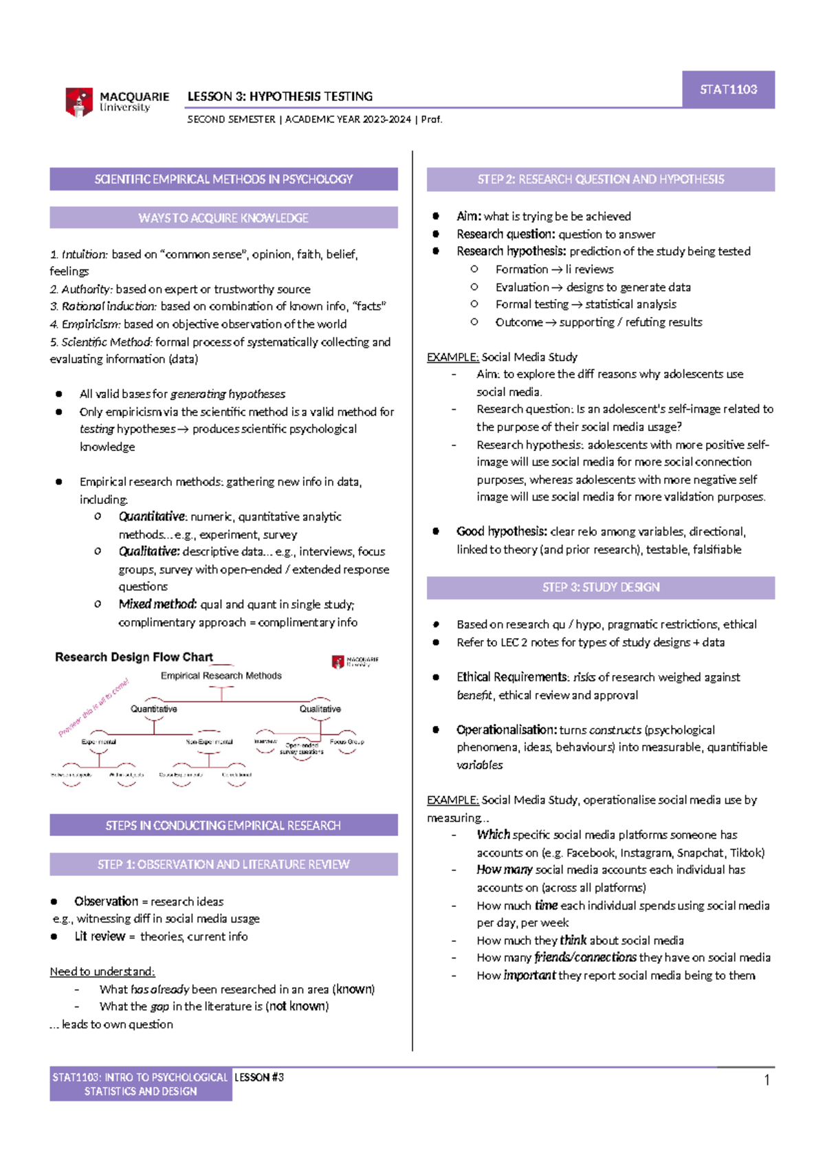 [STAT 1103] LEC3 - SECOND SEMESTER | ACADEMIC YEAR 2023-2024 | Prof. SCIENTIFIC EMPIRICAL ...