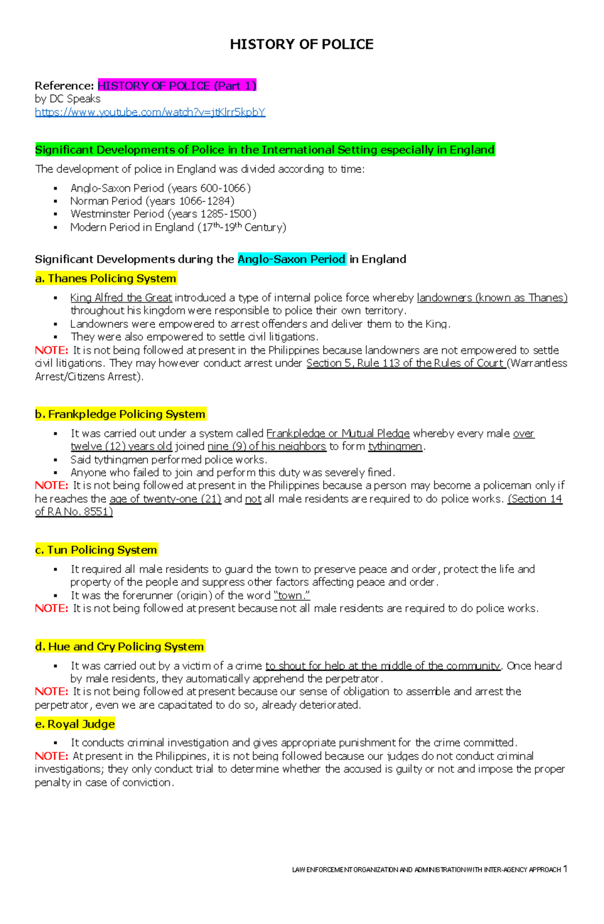 History LEA 1 - Access for more learnings - HISTORY OF POLICE Reference ...