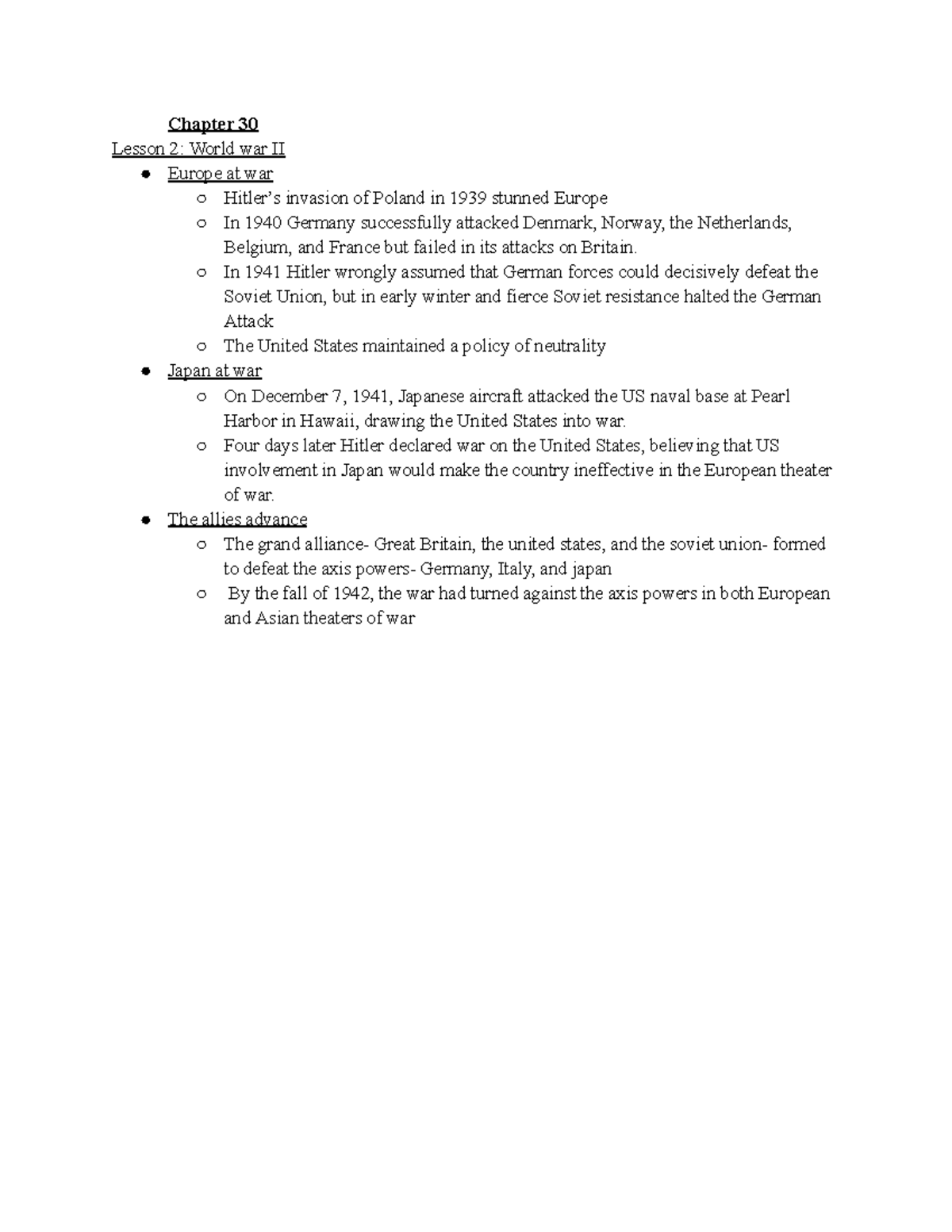 Untitled document - Chapter 30 Lesson 2 notes on World War 2 - Chapter ...