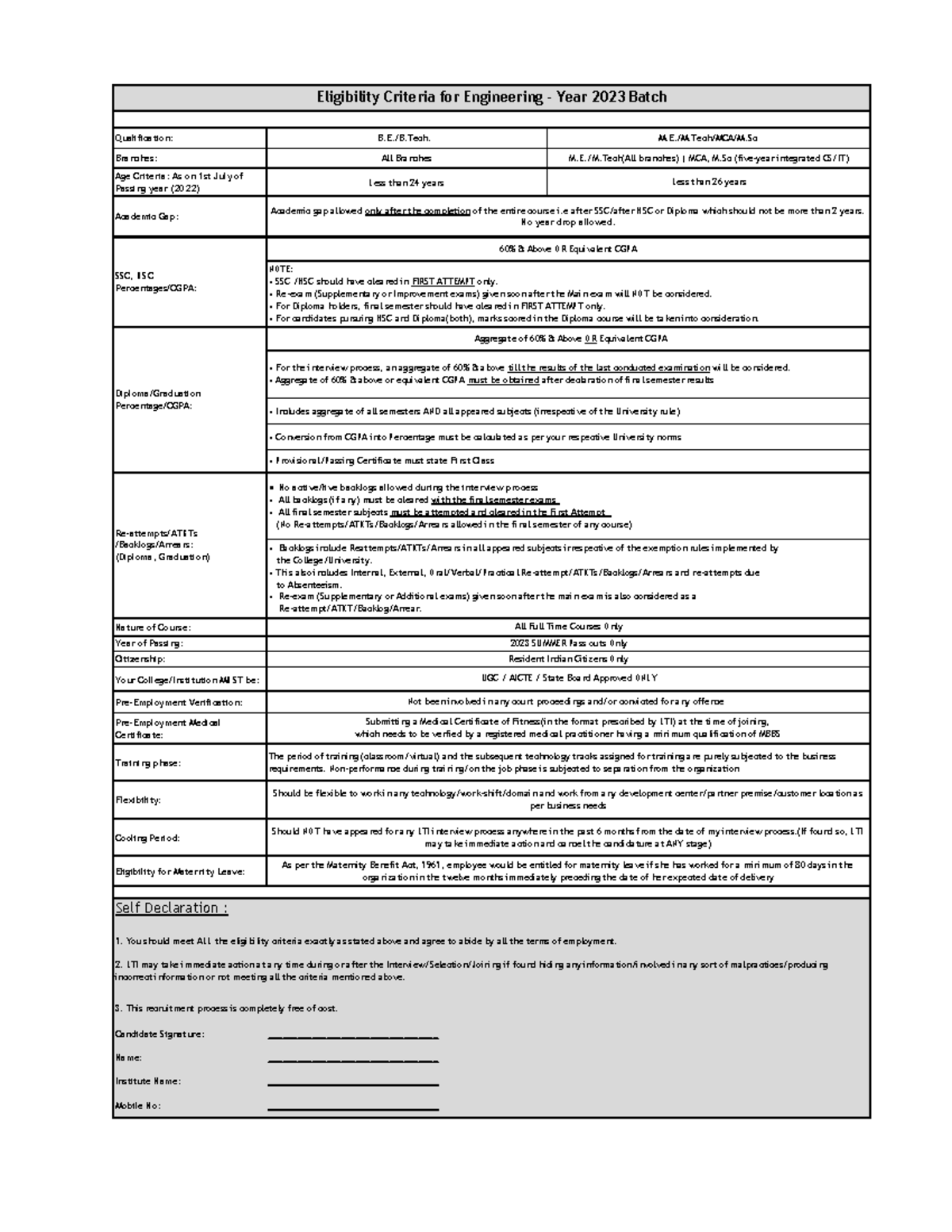 Eligibility+Criteria Year+2023 Engineering Self+Declaration ...