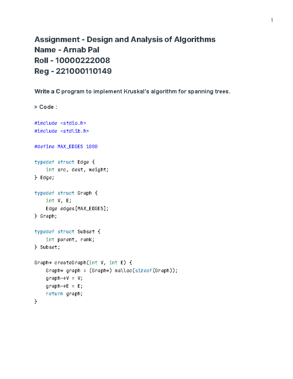 Assignment - Design and Analysis of Algorithms - > Code : #include #include - Studocu