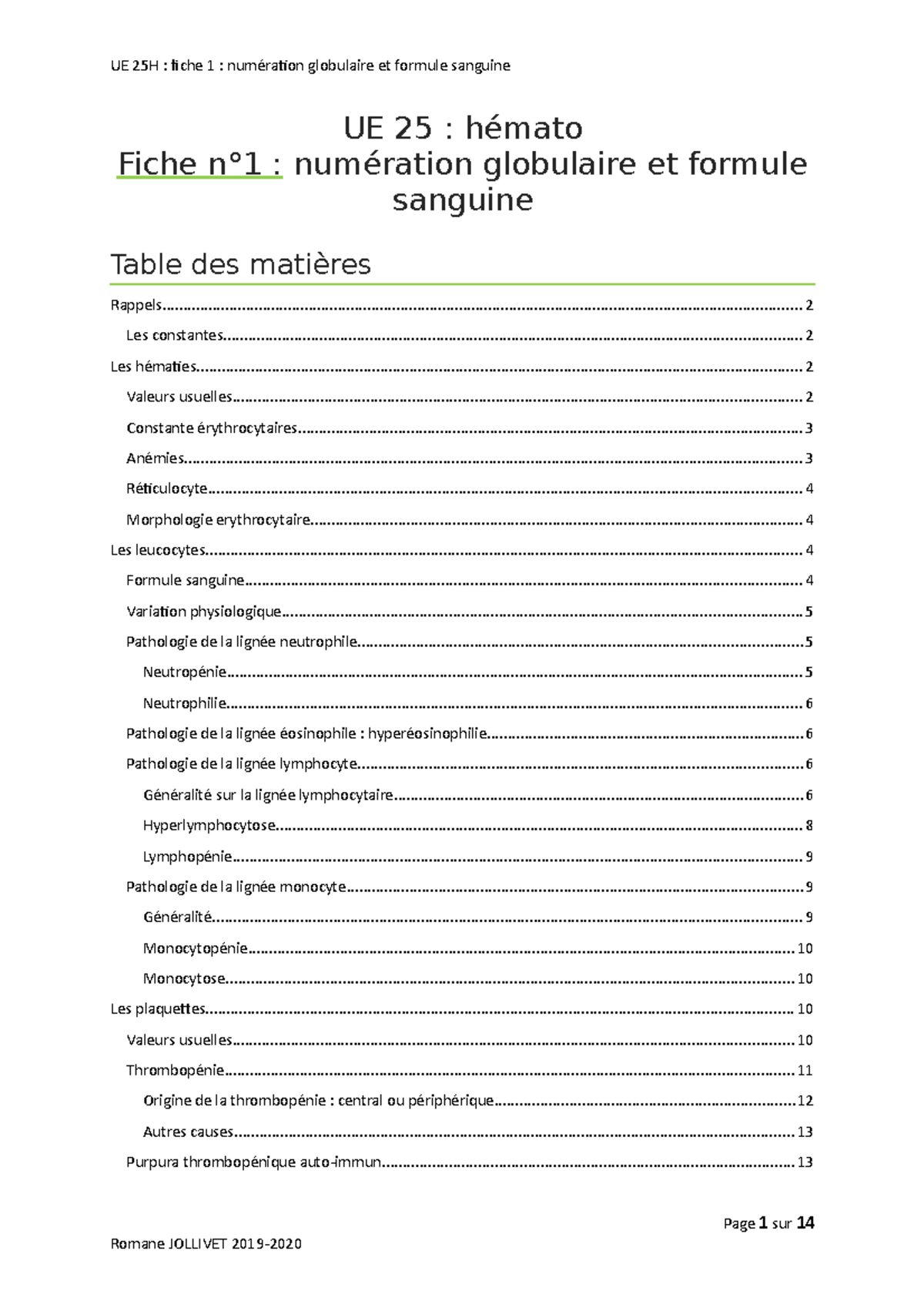 UE 25H = fiche 1 = NFS - UE 25 : hémato Fiche n°1 : numération ...