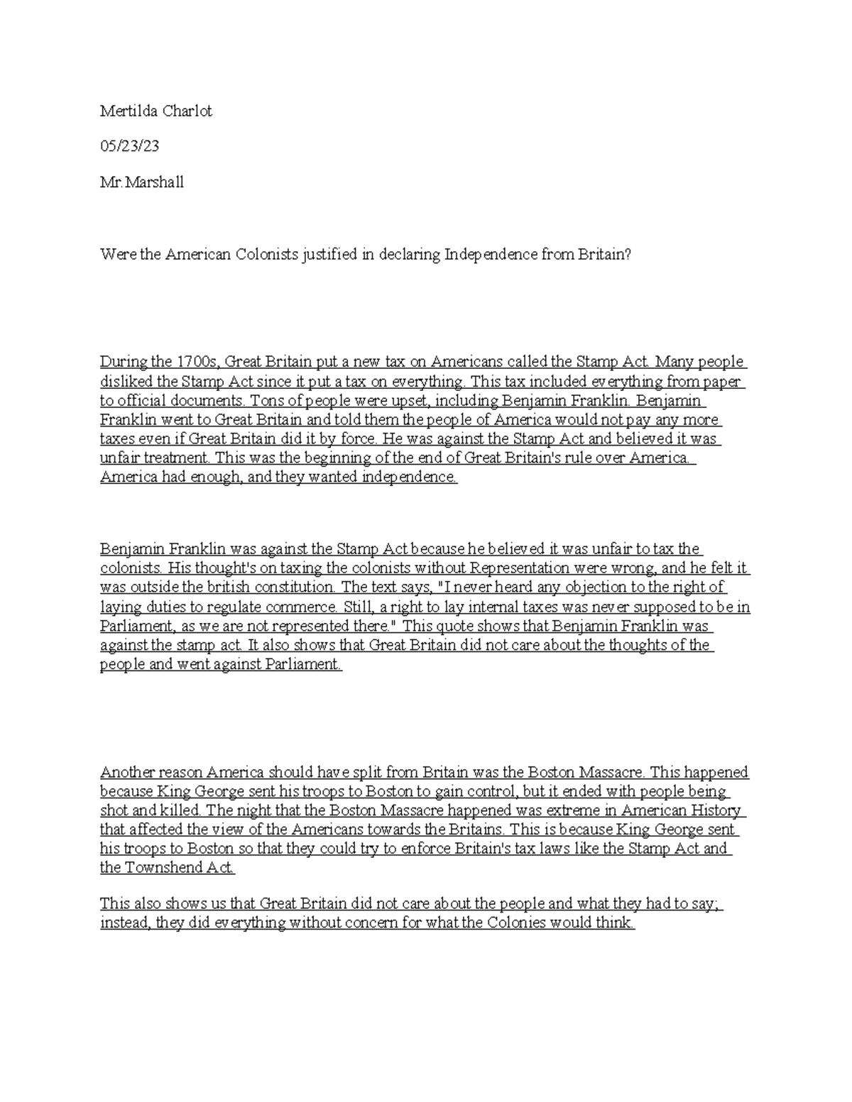 DBQ Essay - Cool - Mertilda Charlot 05/23/ Mr Were the American ...