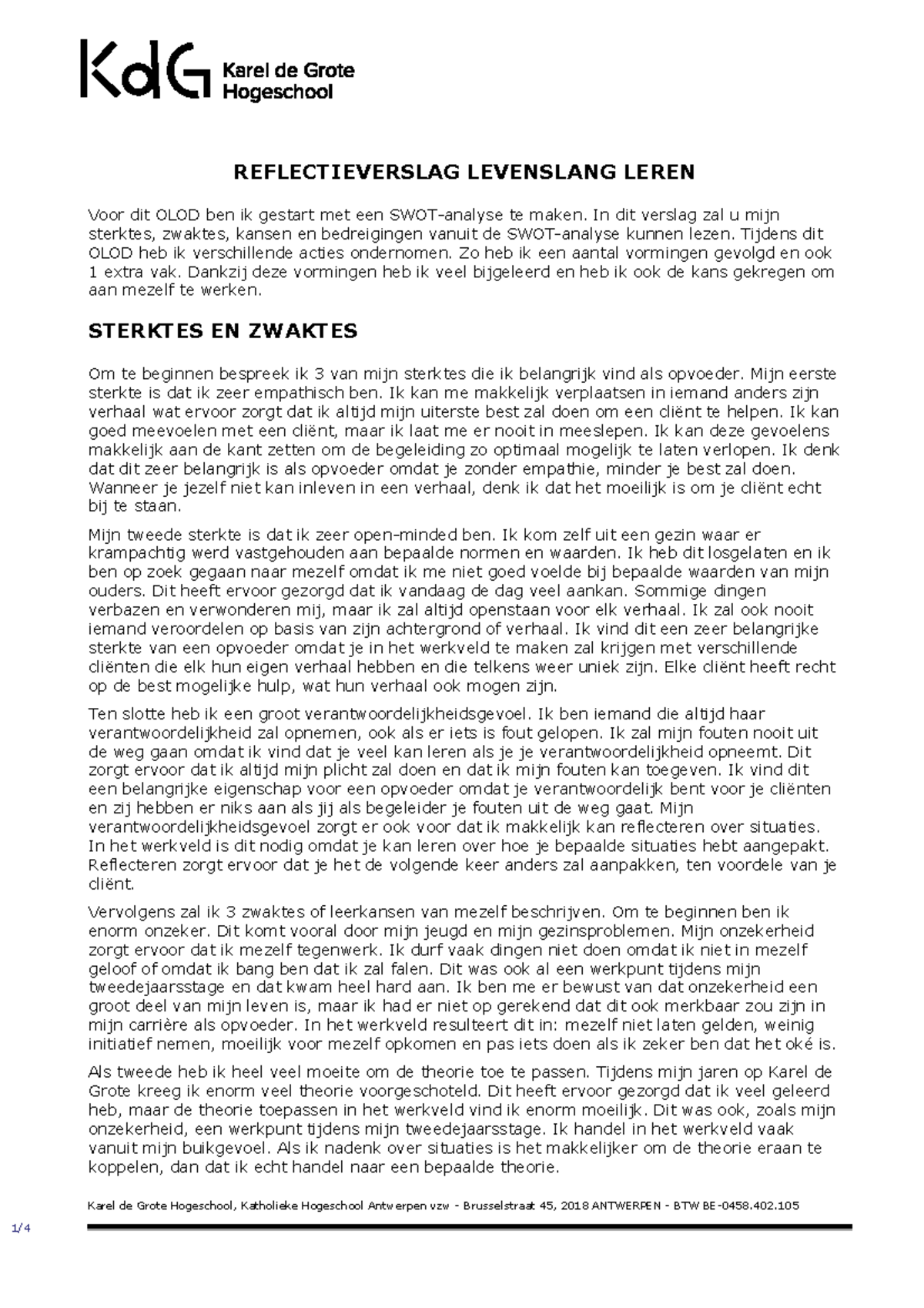 Reflectieverslag - Karel de Grote Hogeschool, Katholieke Hogeschool ...