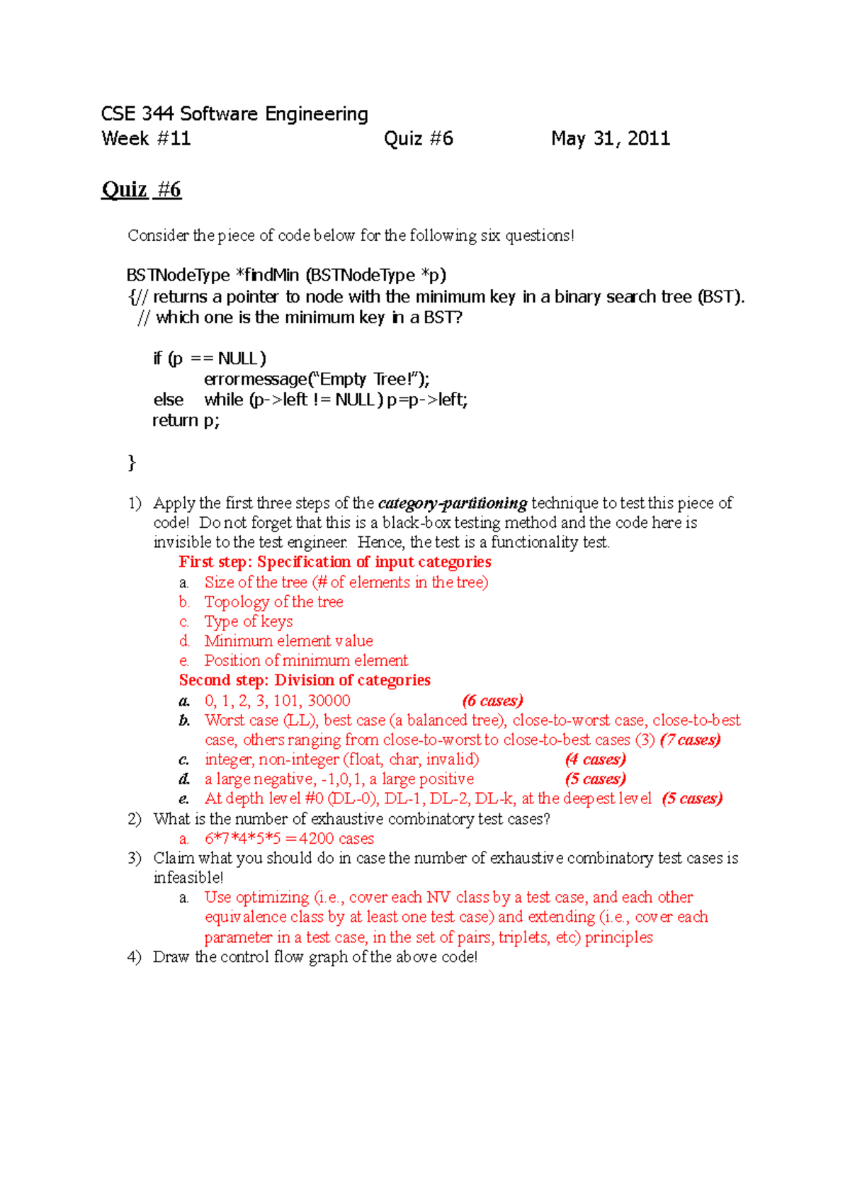 Quiz 2011, questions and answers - CSE 344 Software Engineering Week ...