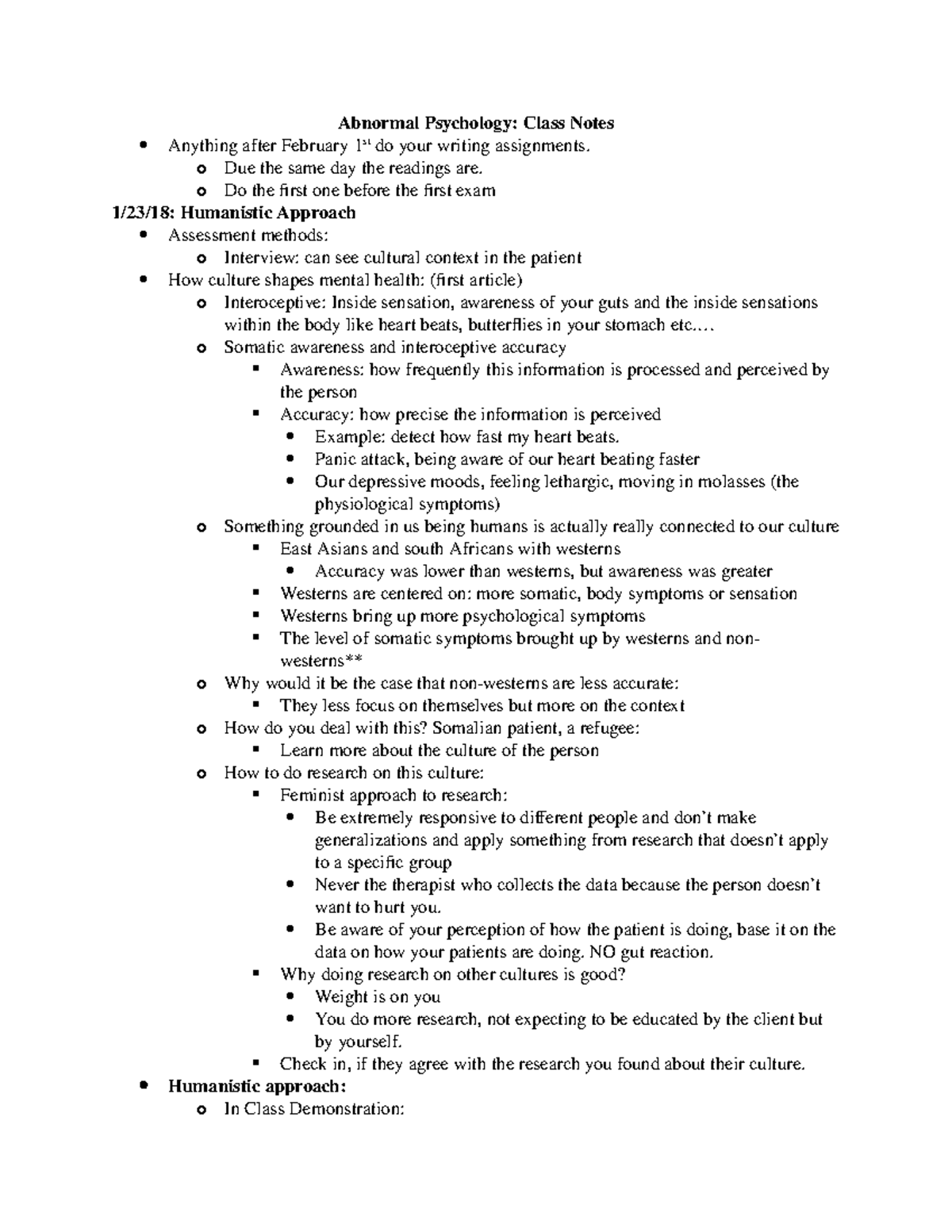 Lecture Notes for Exam 1 - Abnormal Psychology: Class Notes Anything ...