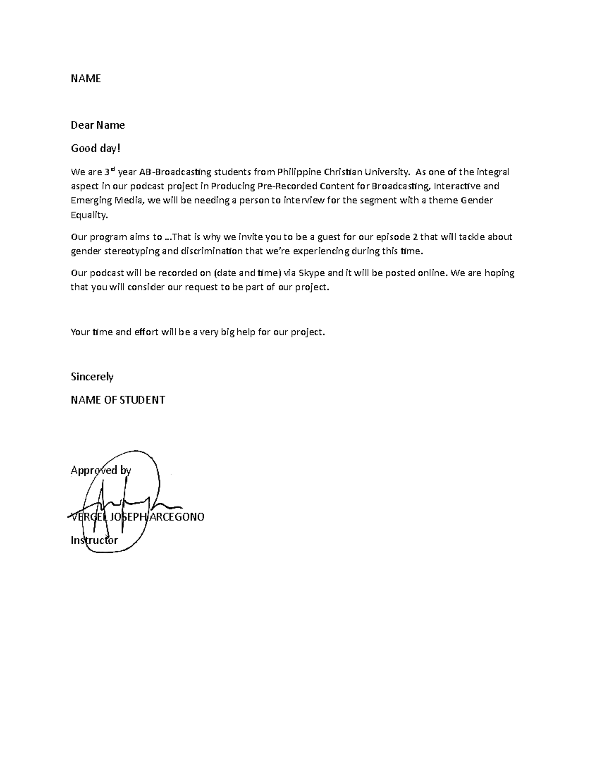 Interview- Consent-FORM - NAME Dear Name Good day! We are 3rd year AB ...