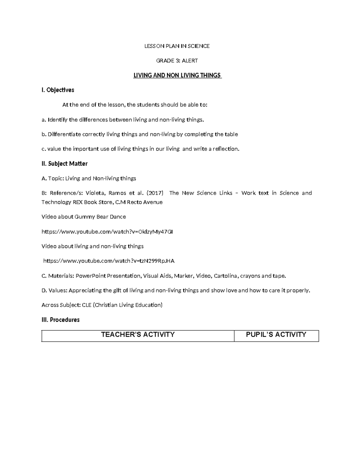 Lesson Plan Science III - LESSON PLAN IN SCIENCE GRADE 3: ALERT LIVING ...