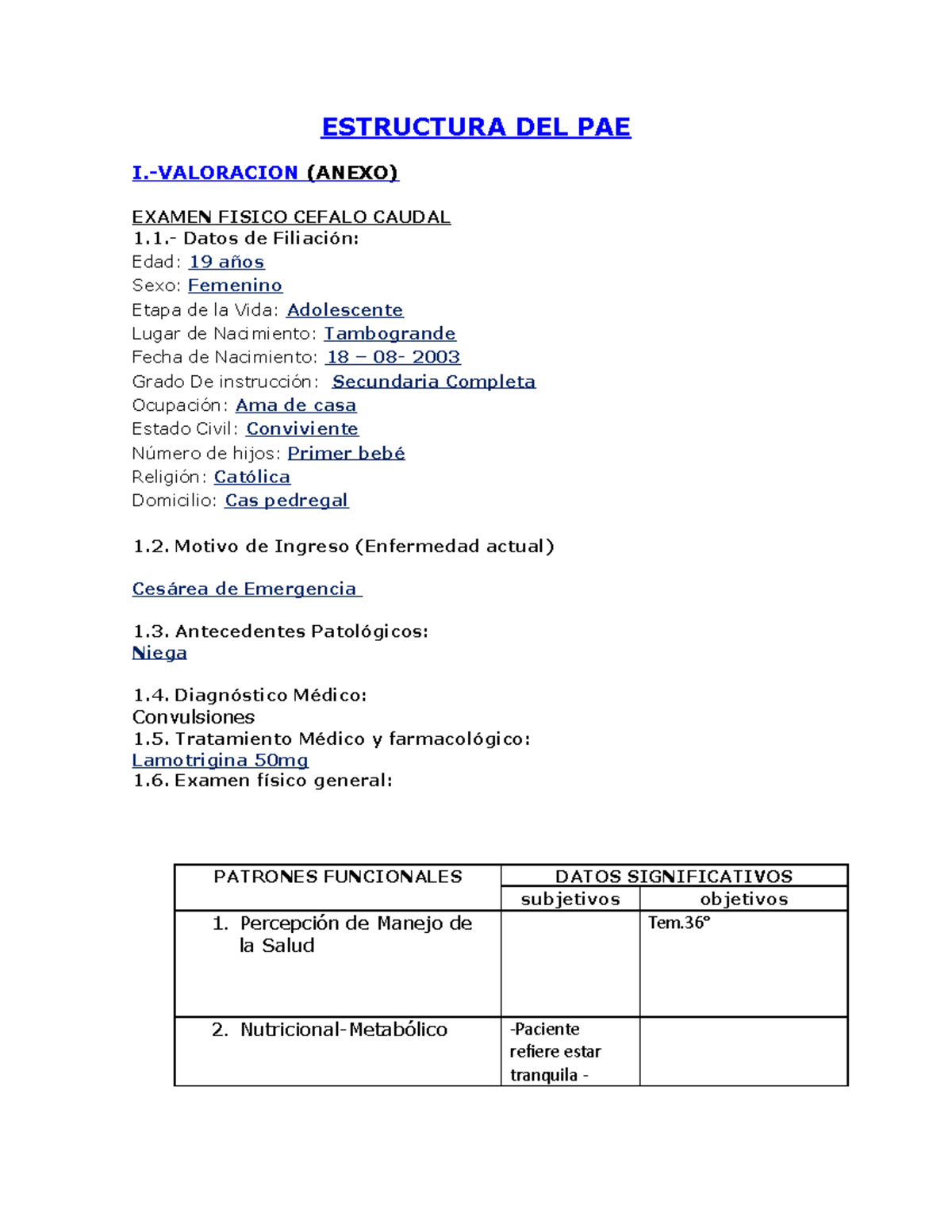 Estructura DEL PAE mercedes - ESTRUCTURA DEL PAE I.-VALORACION (ANEXO ...