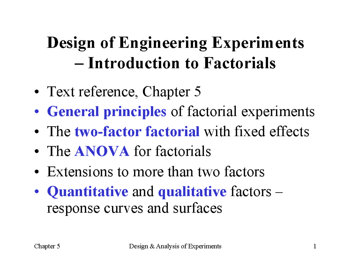 Ch05 - Lecture notes - Design of Engineering Experiments – Introduction ...