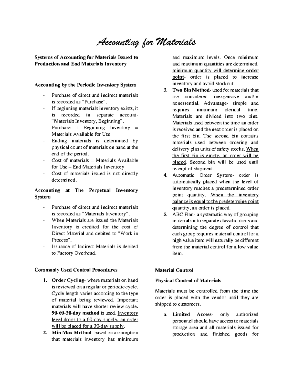 Accounting for Materials - If beginning materials inventory exists, it ...