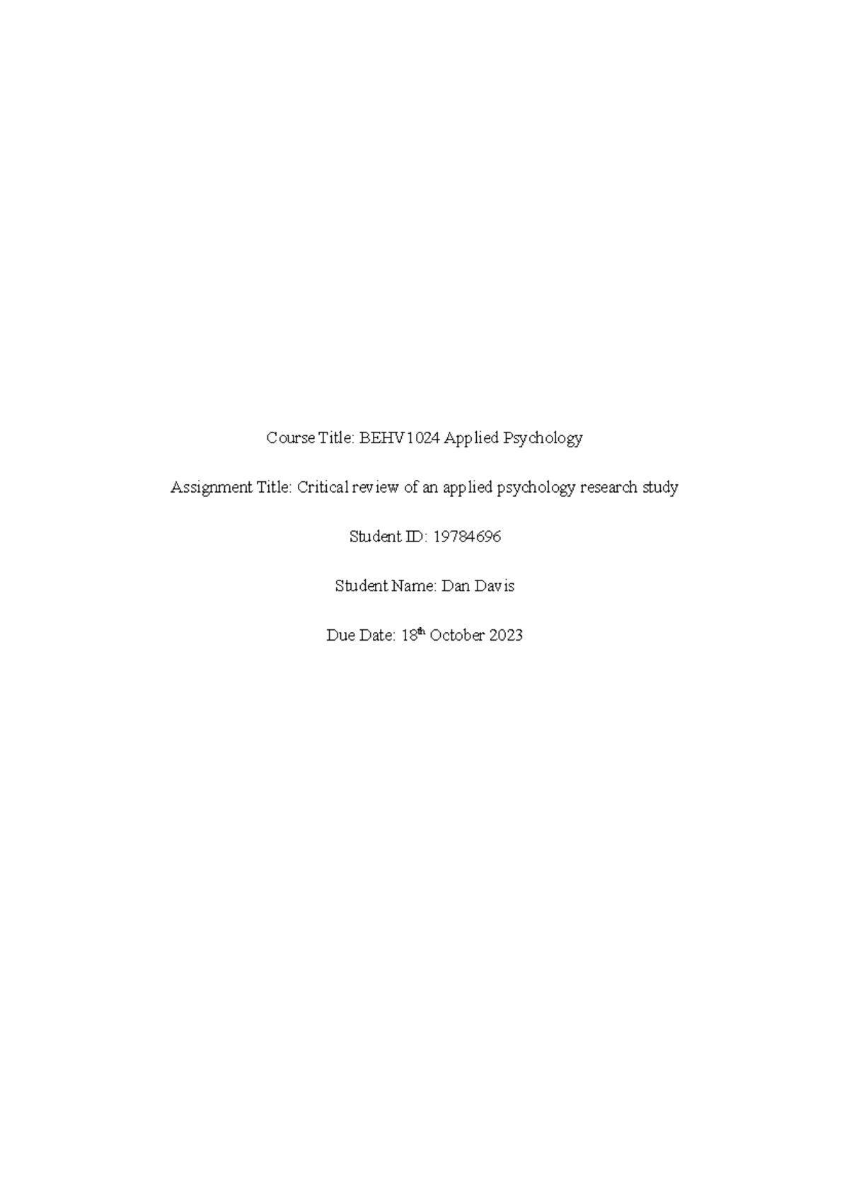 Social Anxiety Essay - Course Title: BEHV1024 Applied Psychology ...