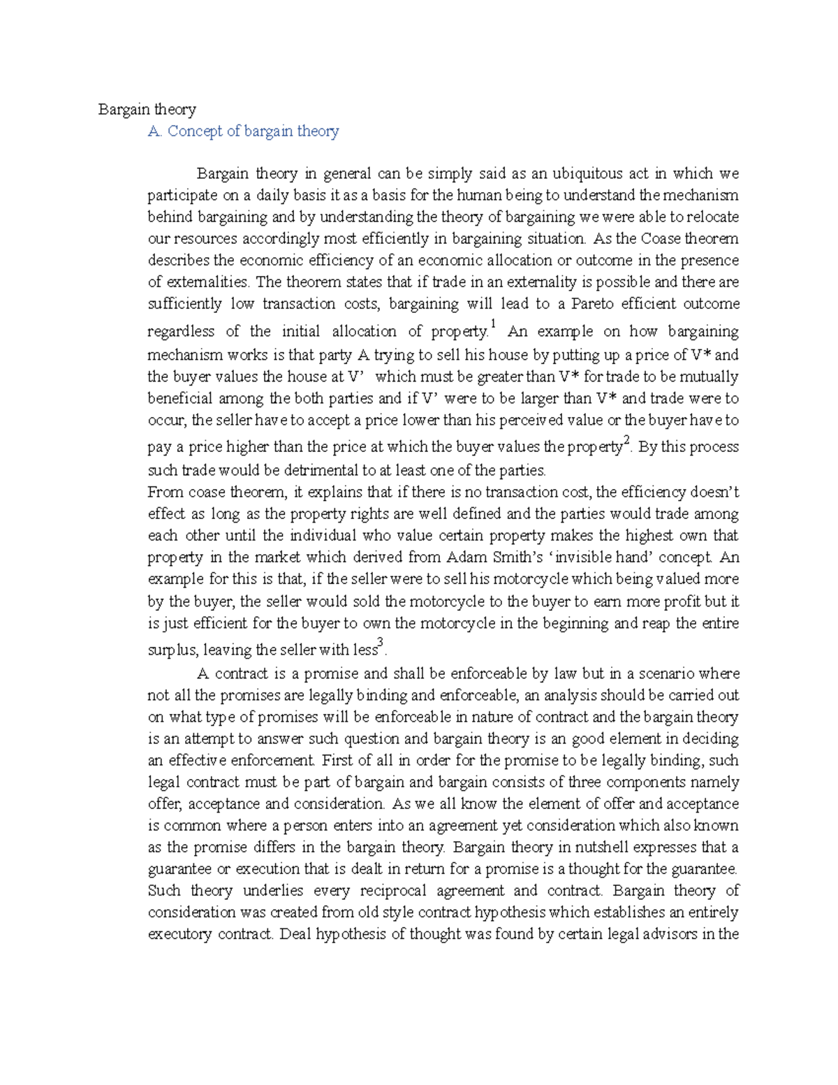 Bargain theory - Concept of bargain theory Bargain theory in general ...