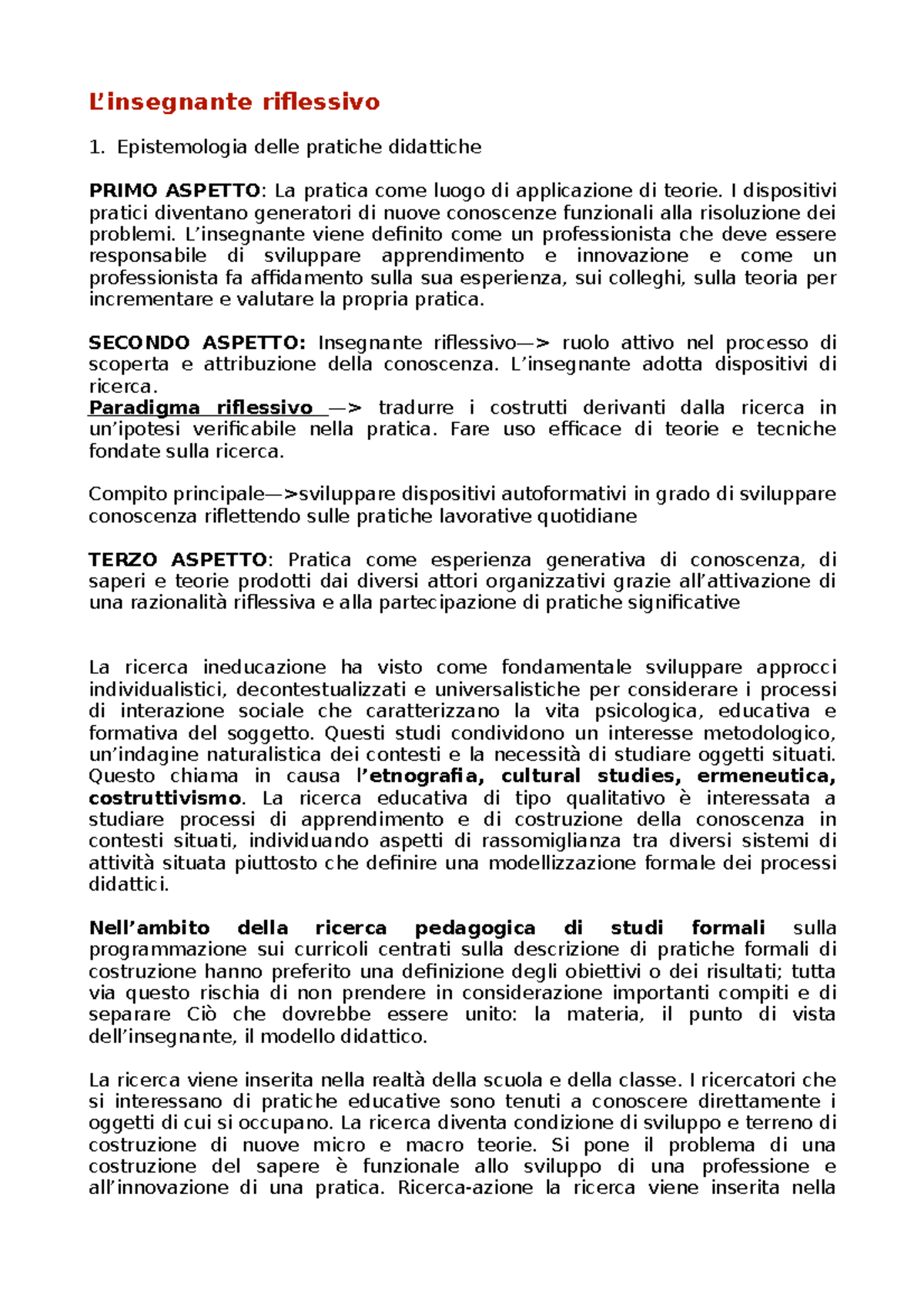 L'insegnante riflessivo - L’insegnante riflessivo Epistemologia delle ...