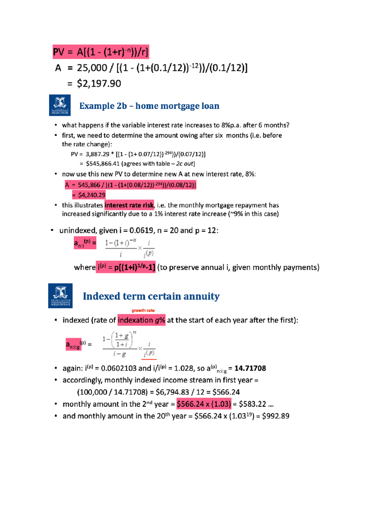 summary Formula - FNCE20003 - Studocu