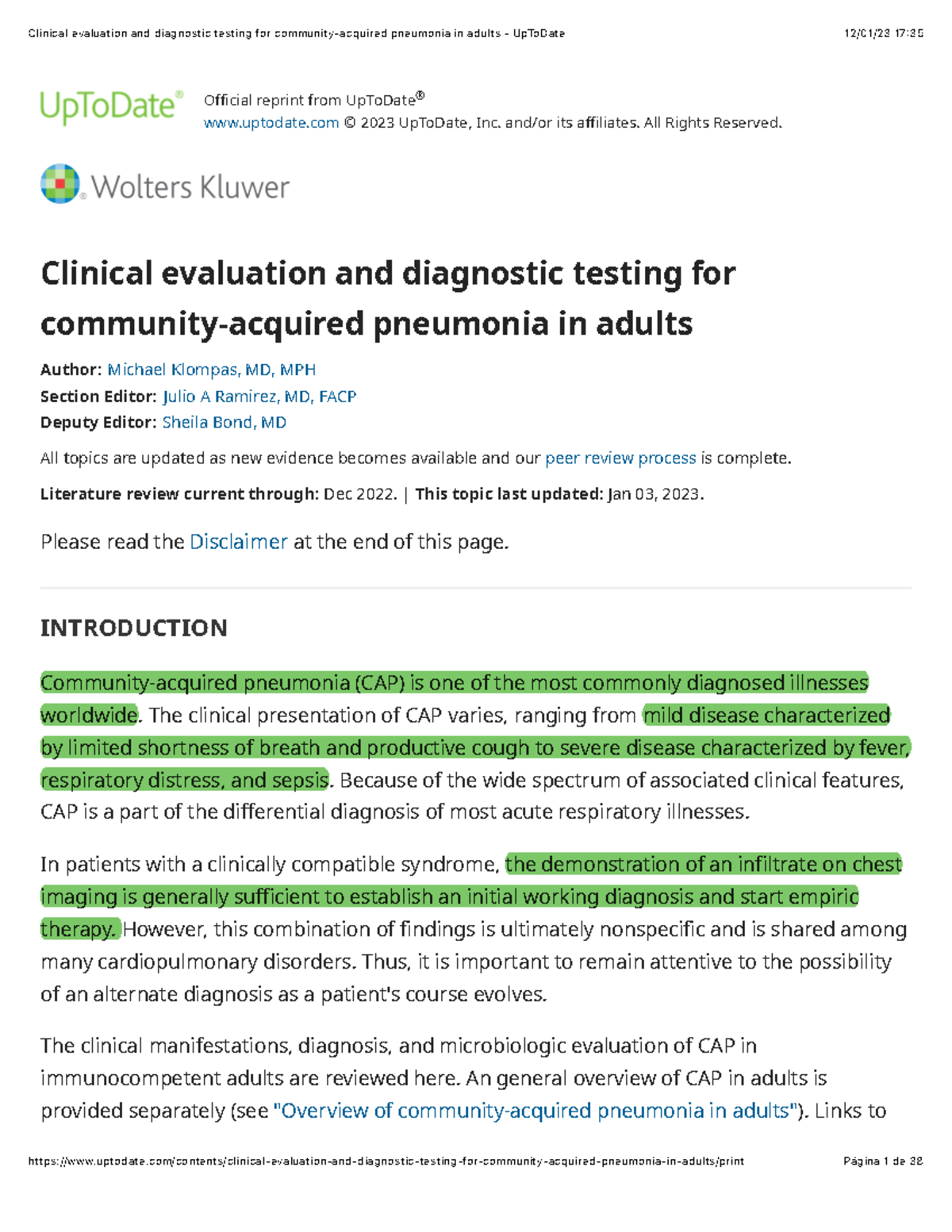 Clinical evaluation and diagnostic testing for community-acquired ...