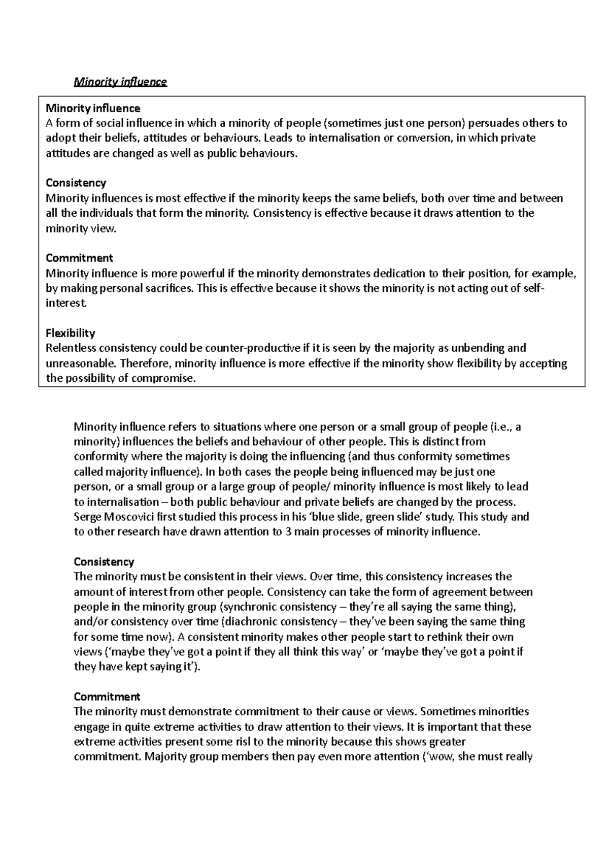 Minority influence - includes procedure, findings, definitions and full ...