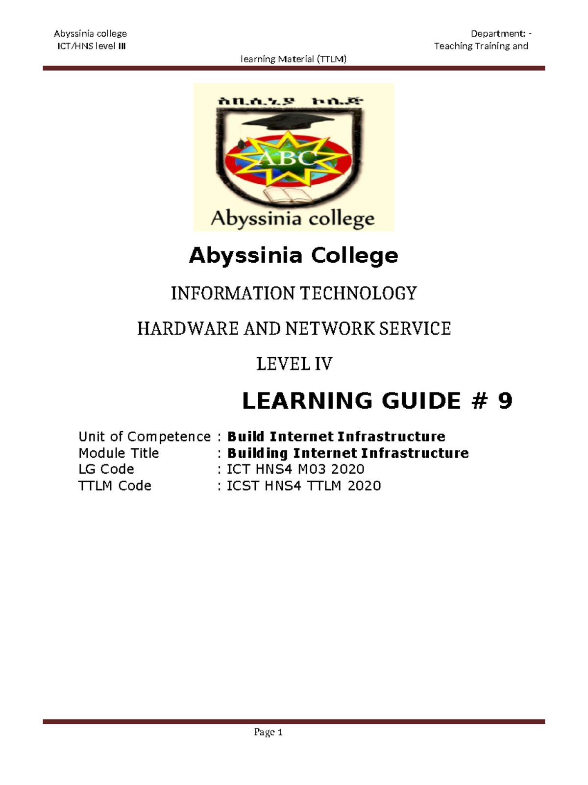 Build internet infrastructure - ICT/HNS level III Teaching Training and ...