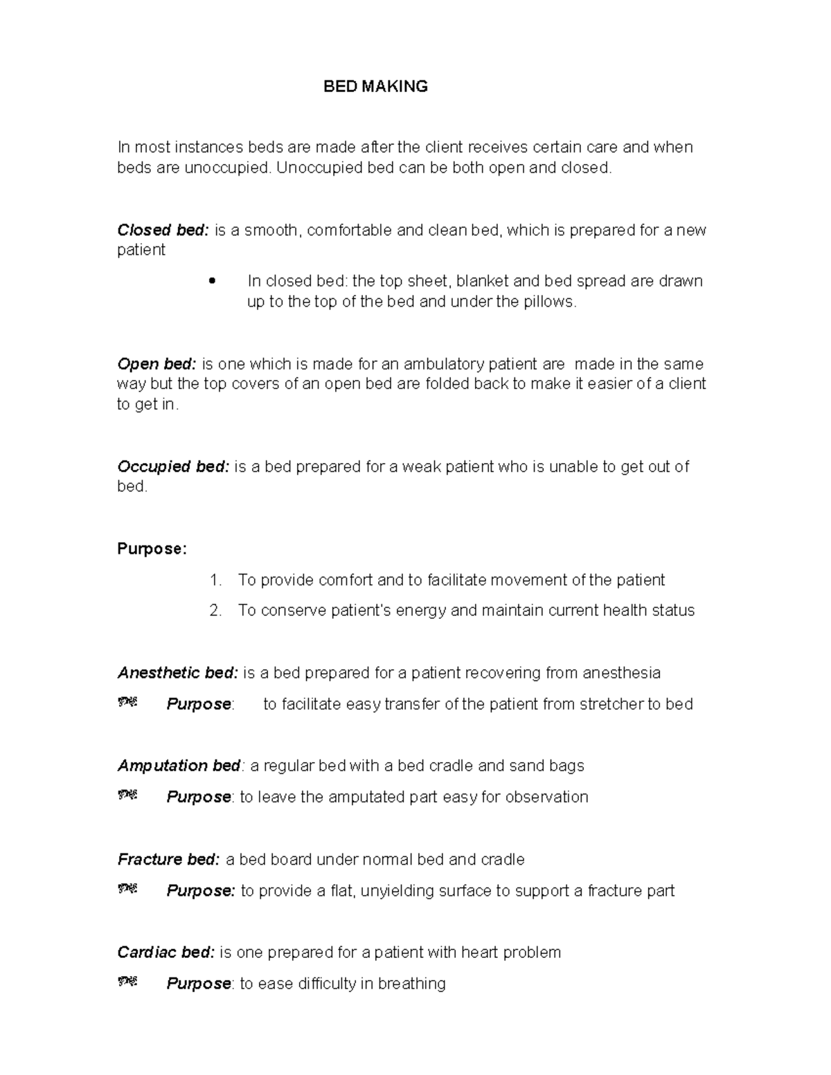 BED Making - Nursing Basics - BED MAKING In most instances beds are ...