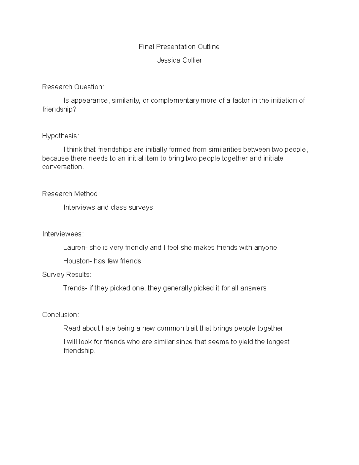 Final Presentation Outline - Final Presentation Outline Jessica Collier ...