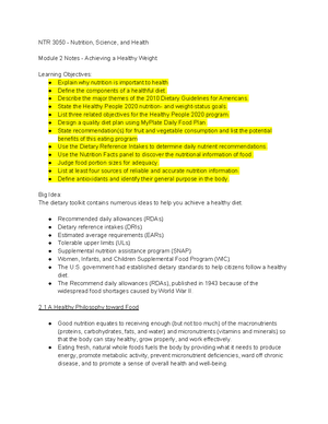 Nutrition - Module #1 Notes - NTR 3050 - Nutrition, Science, and Health ...