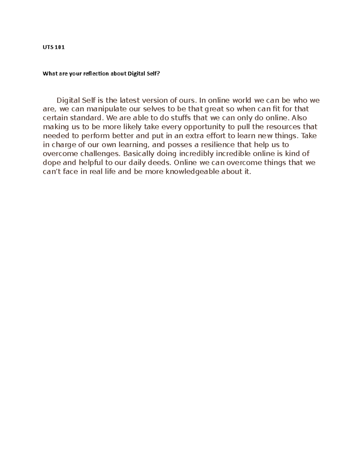 UTS 101— Aplaon, Ivy - UTS 101 What are your reflection about Digital ...