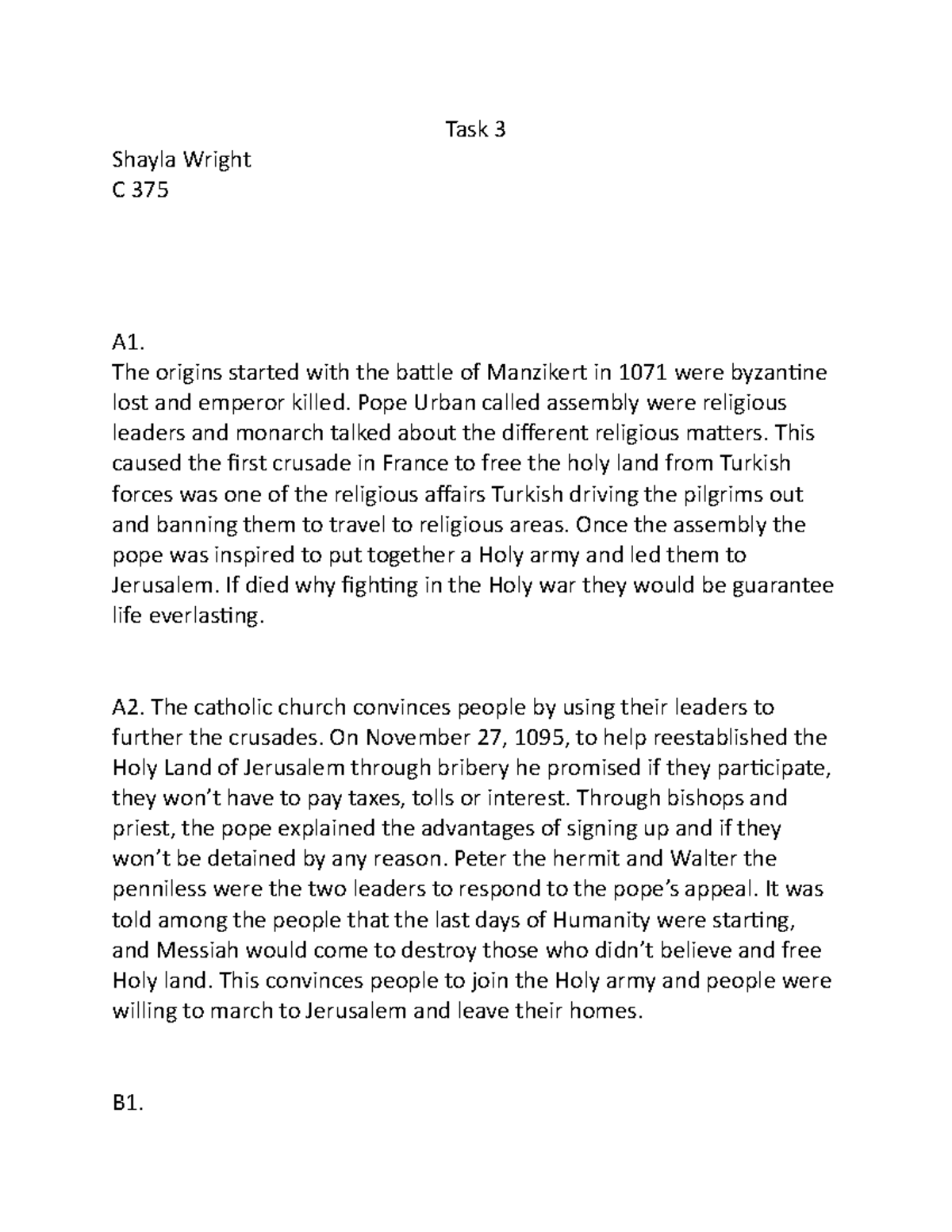Task 3 final - This essay was mainly about the Holy land and the first ...