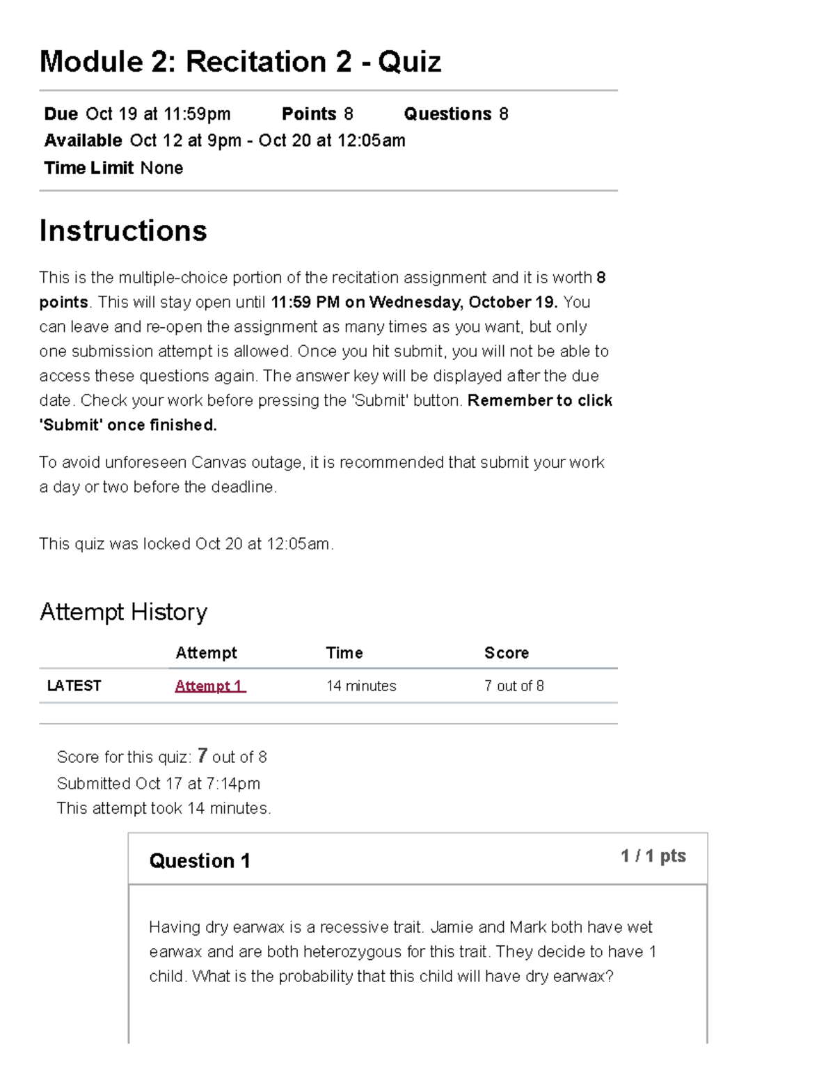 Module 2 Recitation 2 - Quiz BIO 340 General Genetics (2022 Fall - B ...