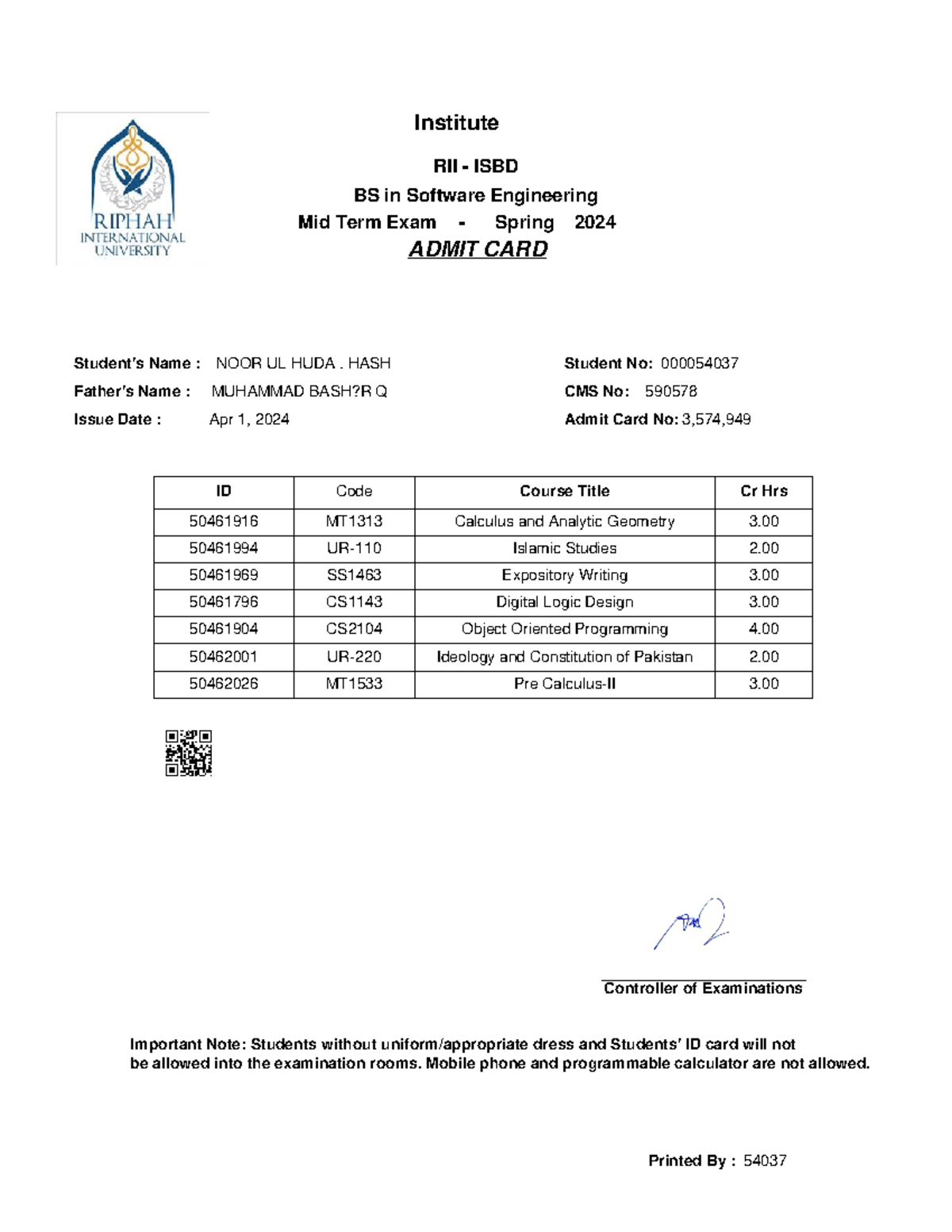 MUSLIMS IN ARAB BEFORE ISLAM - Institute ADMIT CARD Important Note ...