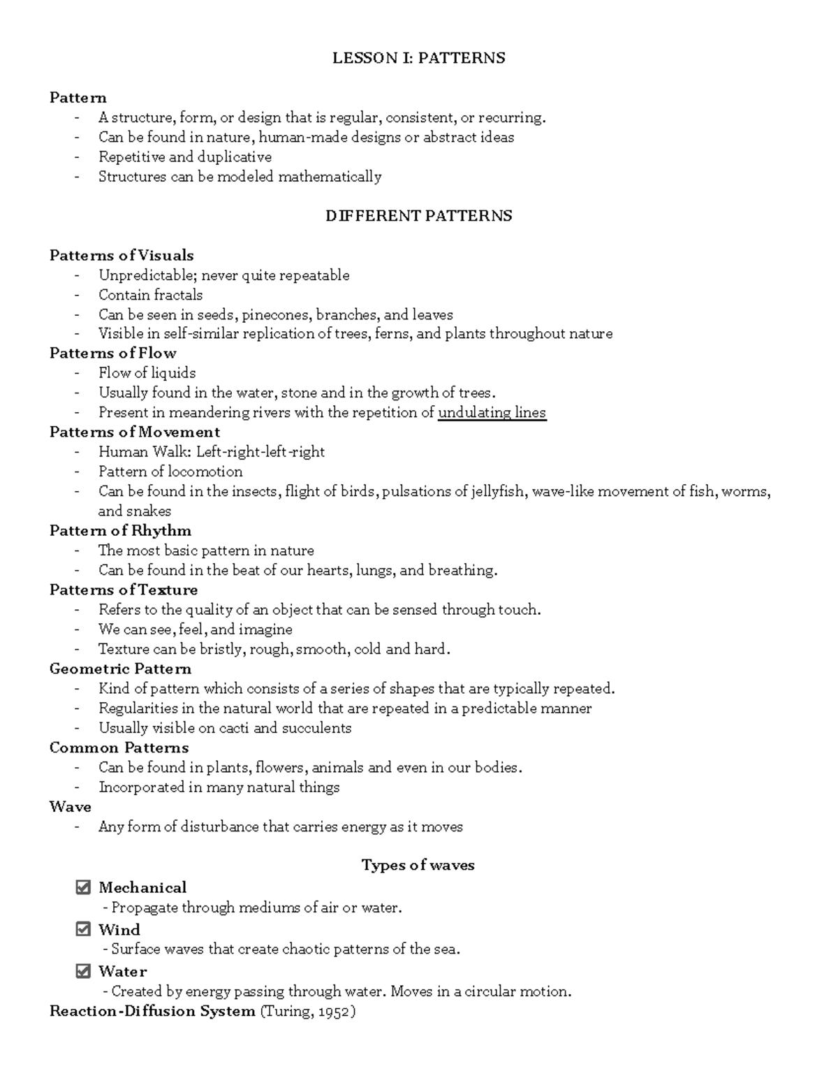 Mathematics in the Modern World - LESSON I: PATTERNS Pattern - A ...