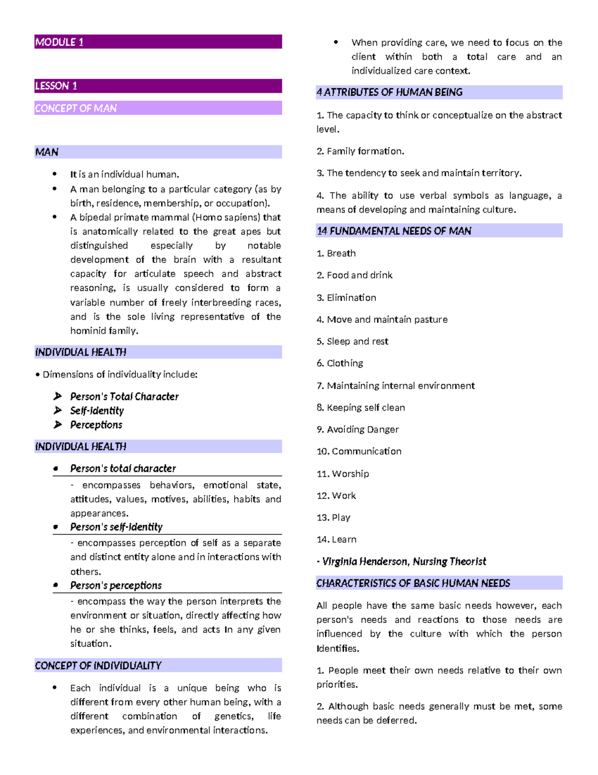 Module-1- Funda - MODULE 1 LESSON 1 CONCEPT OF MAN MAN It is an ...