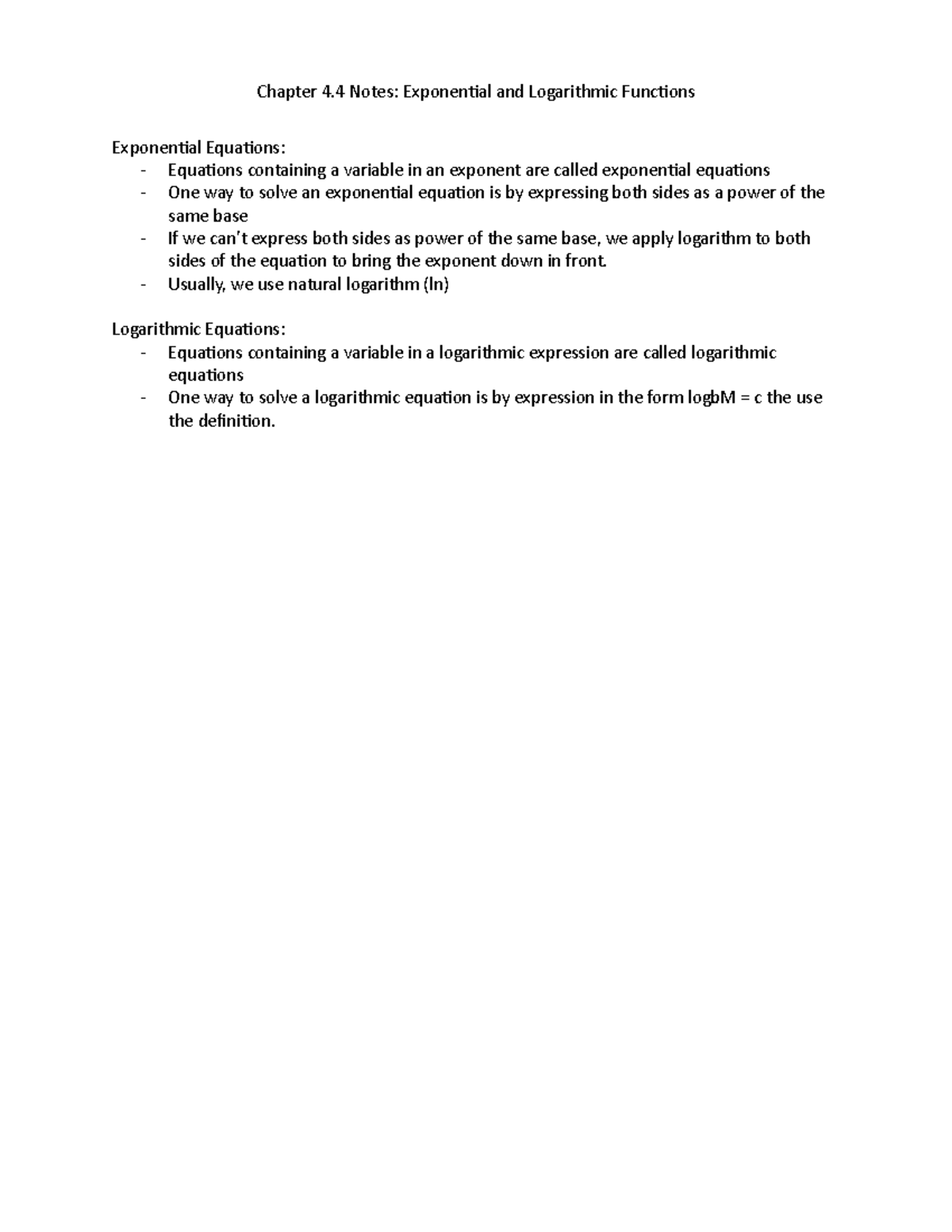 Chapter 4.4 Notes - Chapter 4 Notes: Exponential and Logarithmic ...