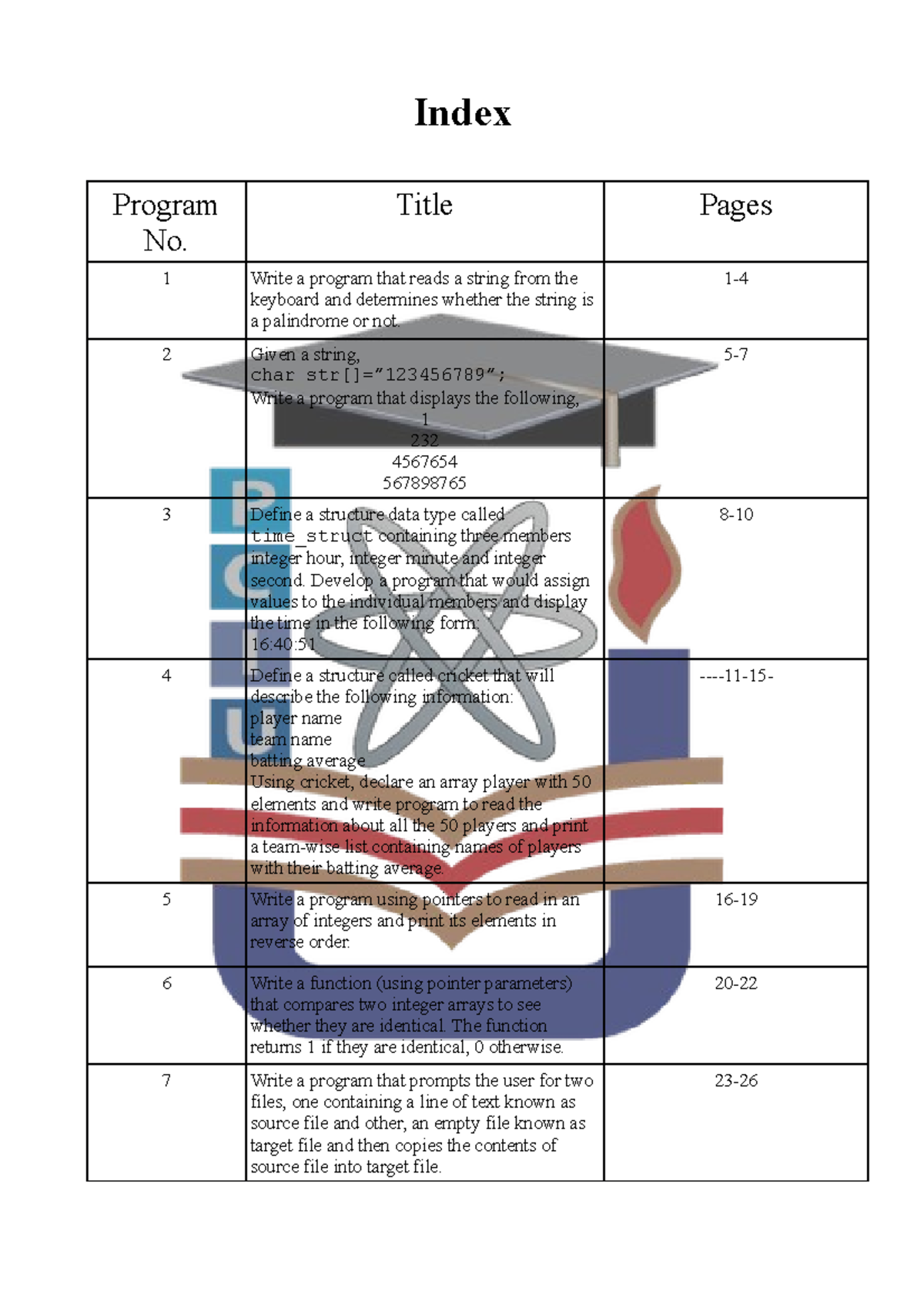 Index-report - fegrb - Index Program No. Title Pages 1 Write a program ...