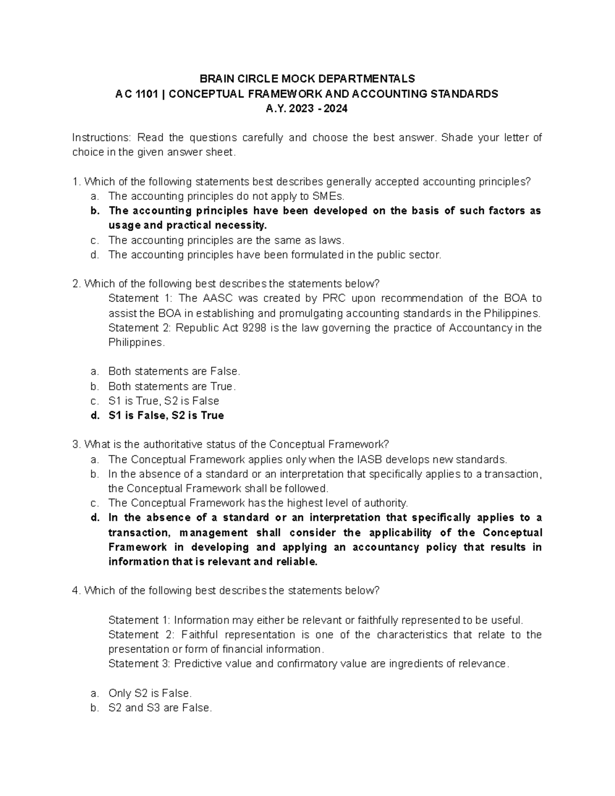AC 1101 Mock Departmental Exam 1 - BRAIN CIRCLE MOCK DEPARTMENTALS AC ...