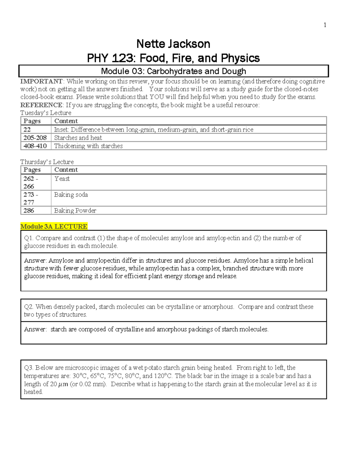 Module 03 PHY123 - .... - 1 Nette Jackson PHY 123: Food, Fire, and Physics Module 0 3 : - Studocu