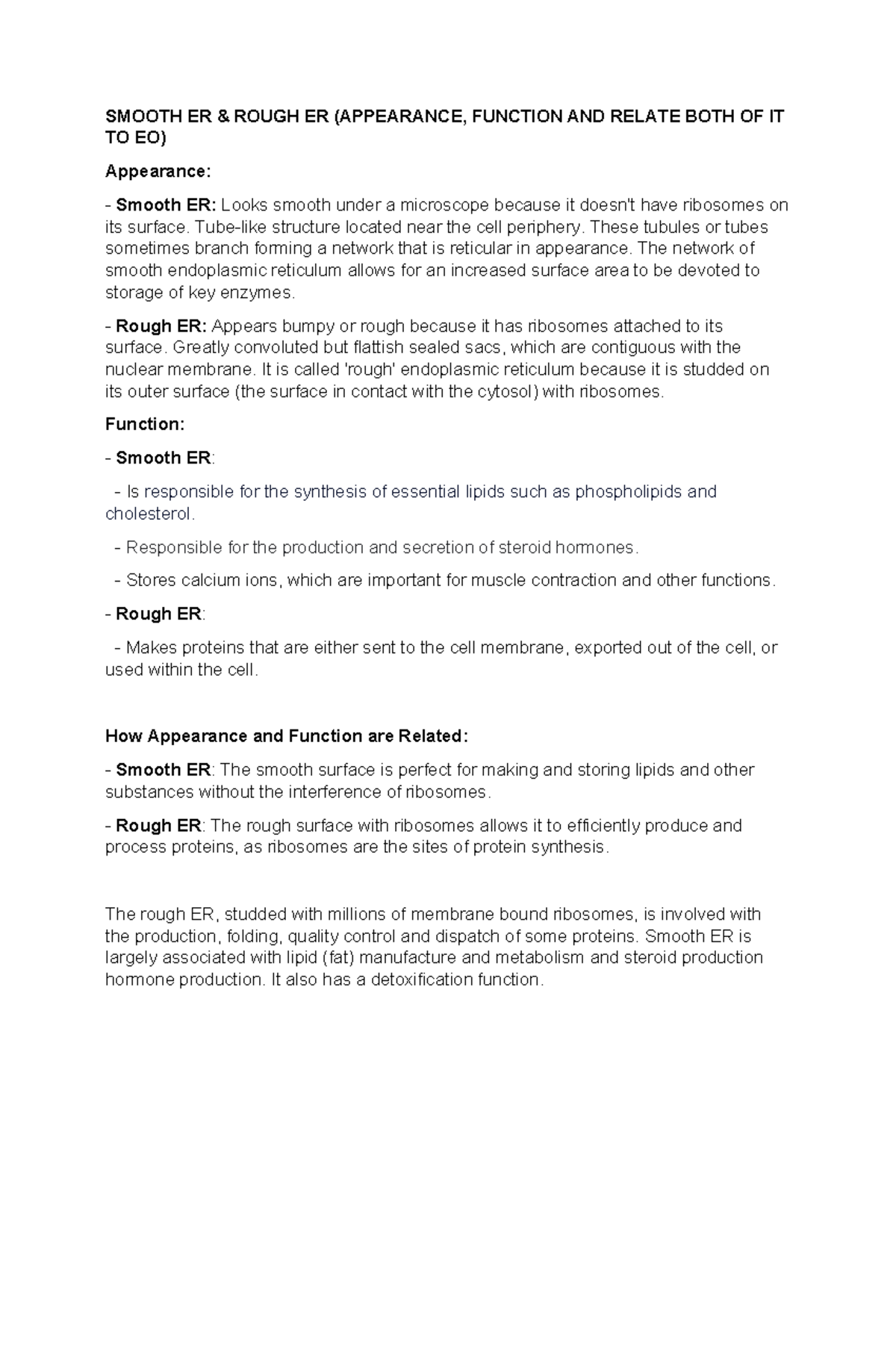 Smooth ER AND Rough ER - nnkjnknb - SMOOTH ER & ROUGH ER (APPEARANCE ...