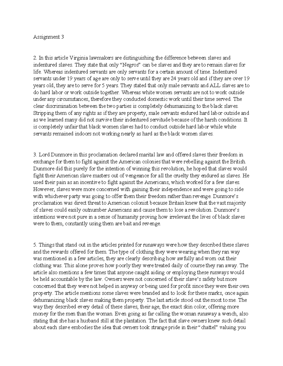 Assignment 3 - Open ended responses to reading material - Assignment 3 2. In this article ...