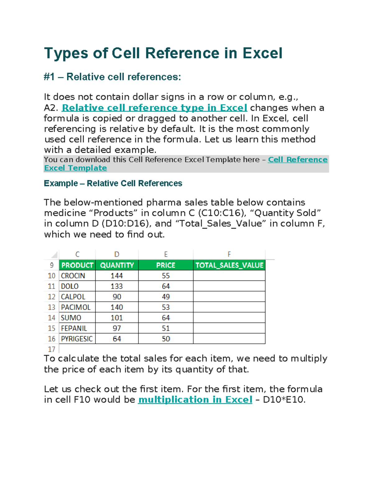 Types of Cell Reference in Excel - , A2. Relative cell reference type ...