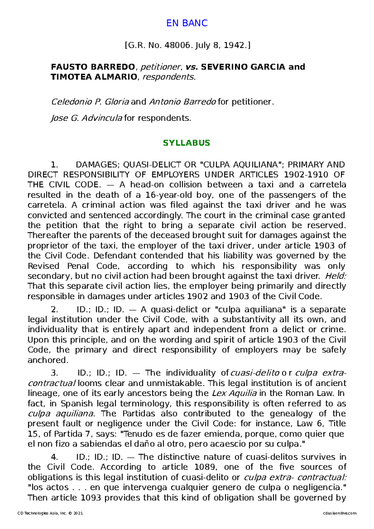 Barredo v. Garcia - EN BANC [G. No. 48006. July 8, 1942.] FAUSTO ...