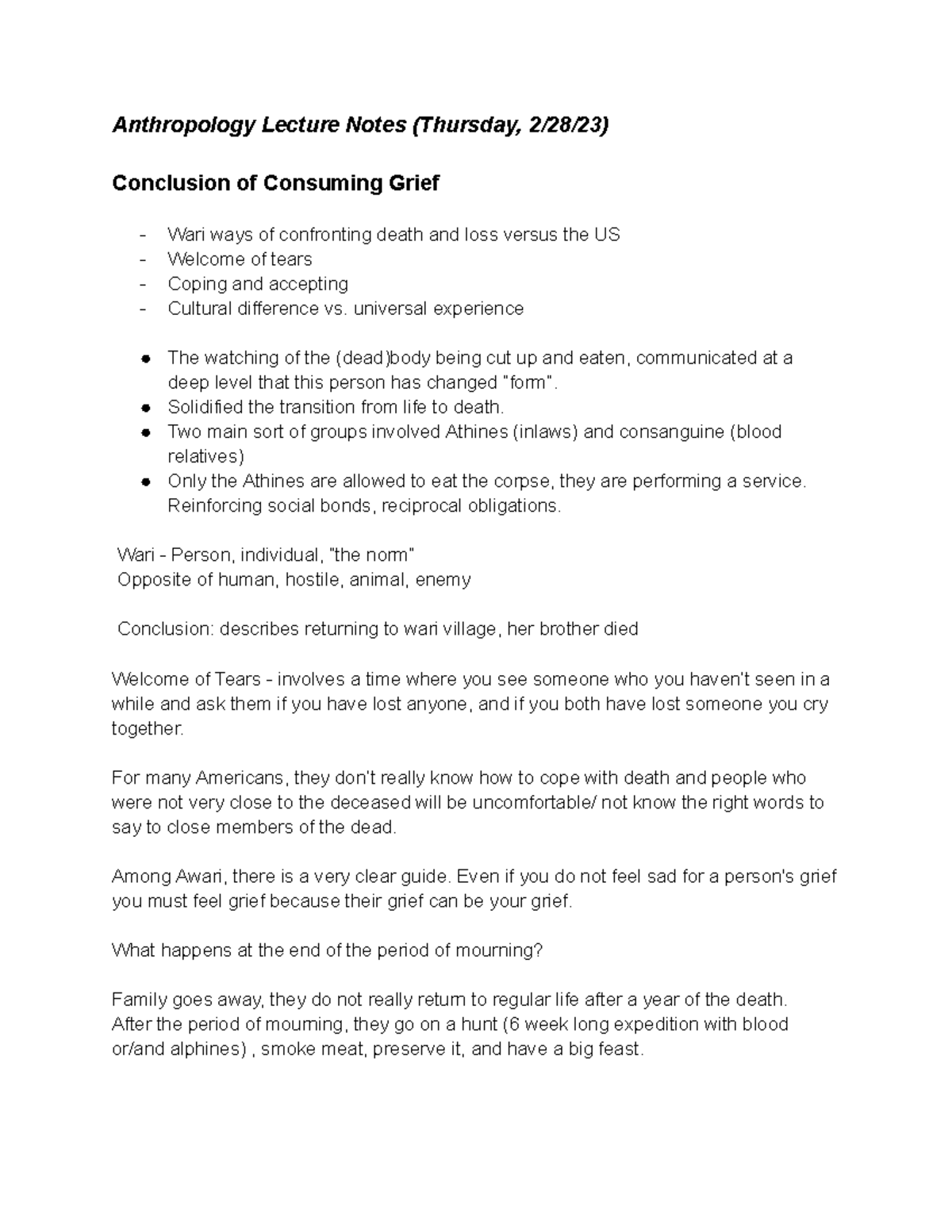 Anthro Lec Notes - Consuming Grief - Anthropology Lecture Notes ...