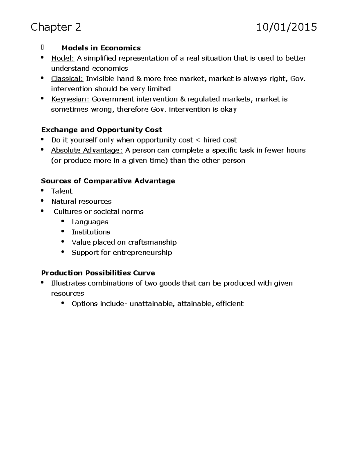 Chapter 2 - microeconomics - Chapter 2 10/01/ Models in Economics Model ...