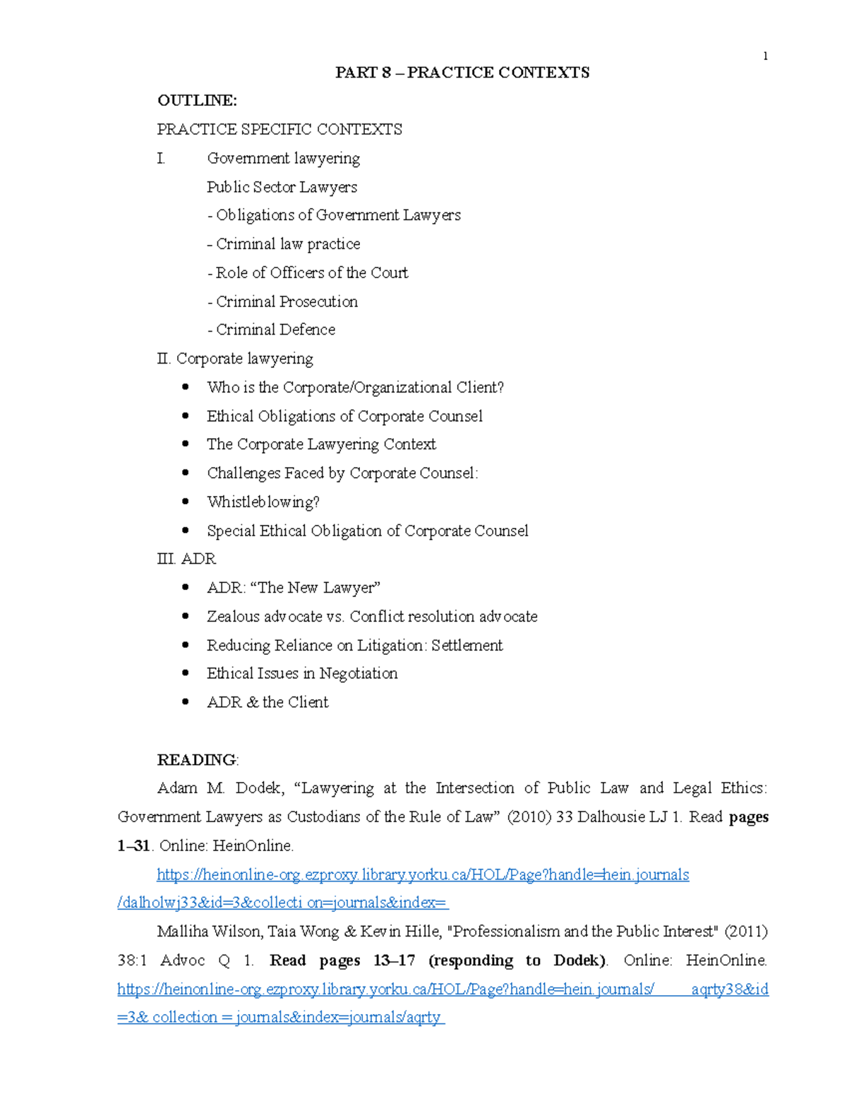 PART 8 Practice context my notes - PART 8 – PRACTICE CONTEXTS OUTLINE ...