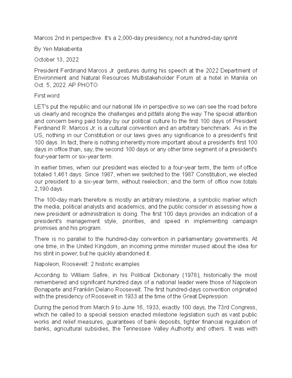 Article 1 PBBM - BBM - Marcos 2nd in perspective: It's a 2,000-day ...