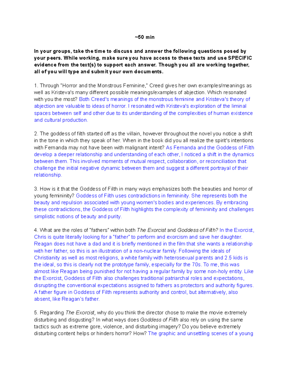 Copy of Goddess of Filthh Abject Class Assignments - ~50 min In your ...